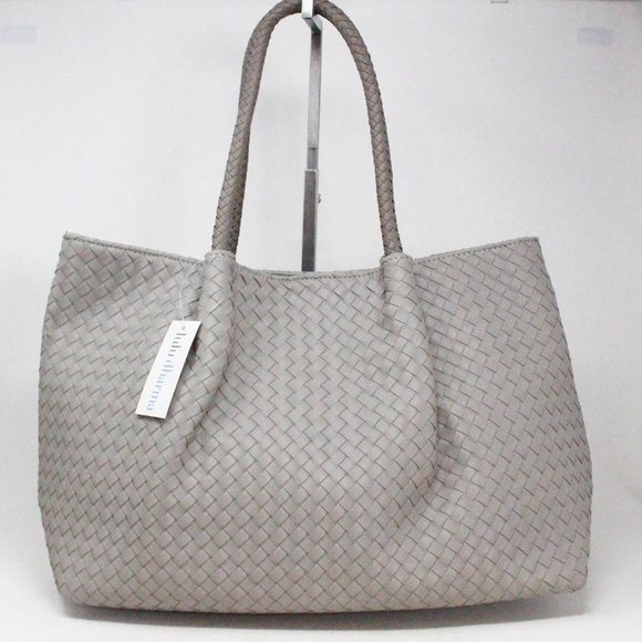 Lulu Dharma | Bags | Lulu Dharma 438 Grey Leather Woven Large Tote Bag ...